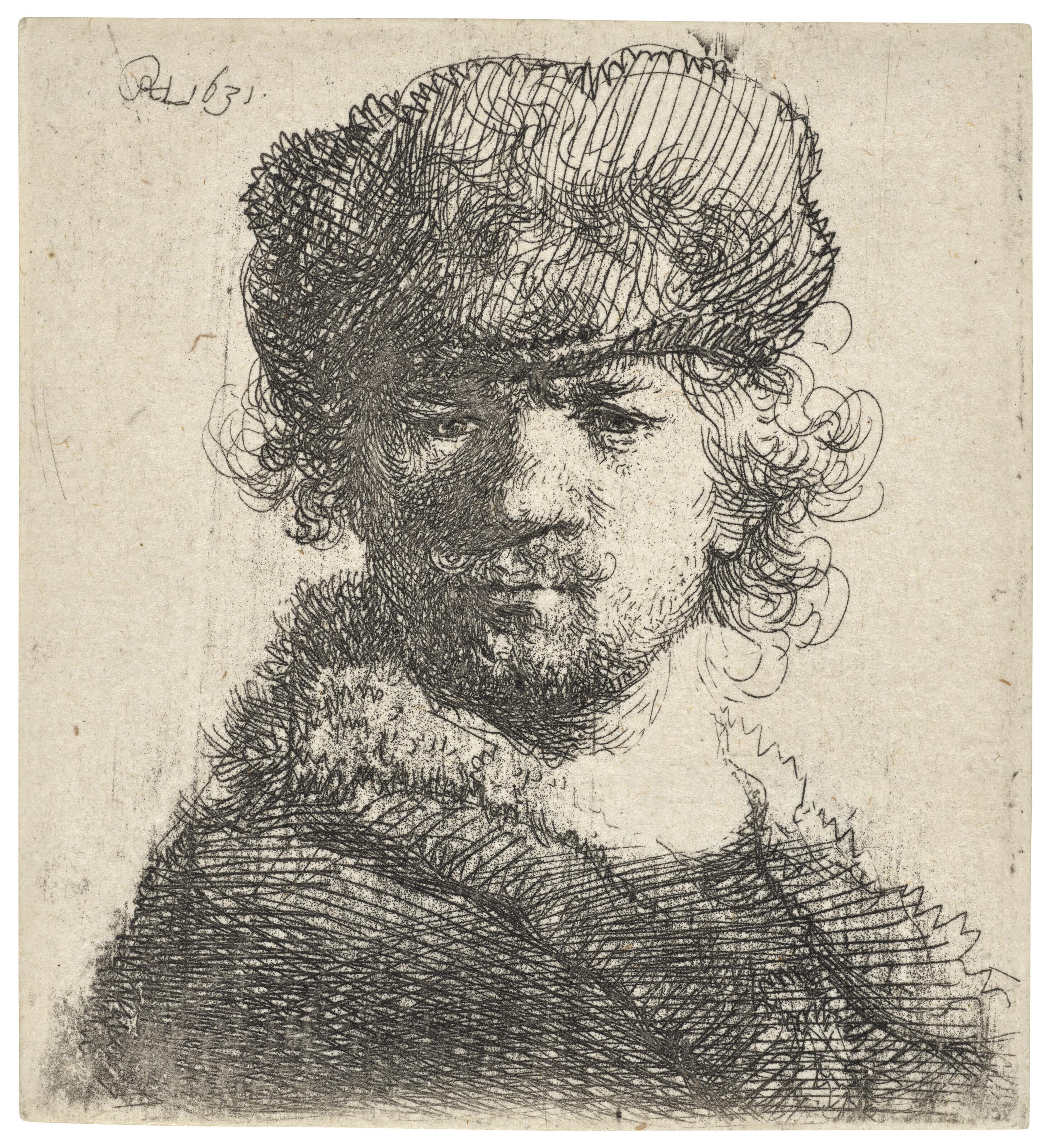 Self-Portrait in a heavy Fur Cap: Bust by Rembrandt Harmensz. Van Rijn ...