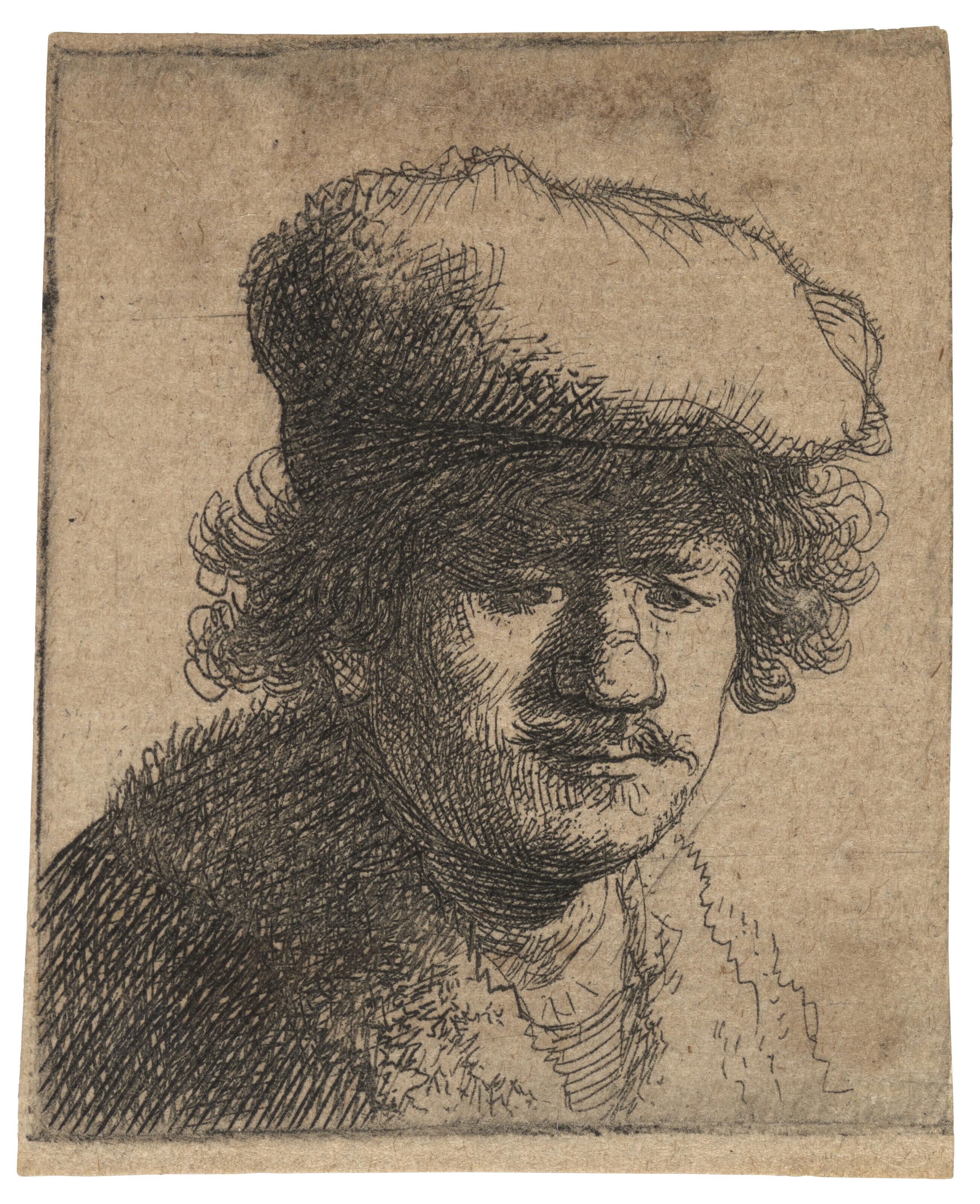 Self-Portrait with Cap pulled forward by Rembrandt Harmensz. Van Rijn ...