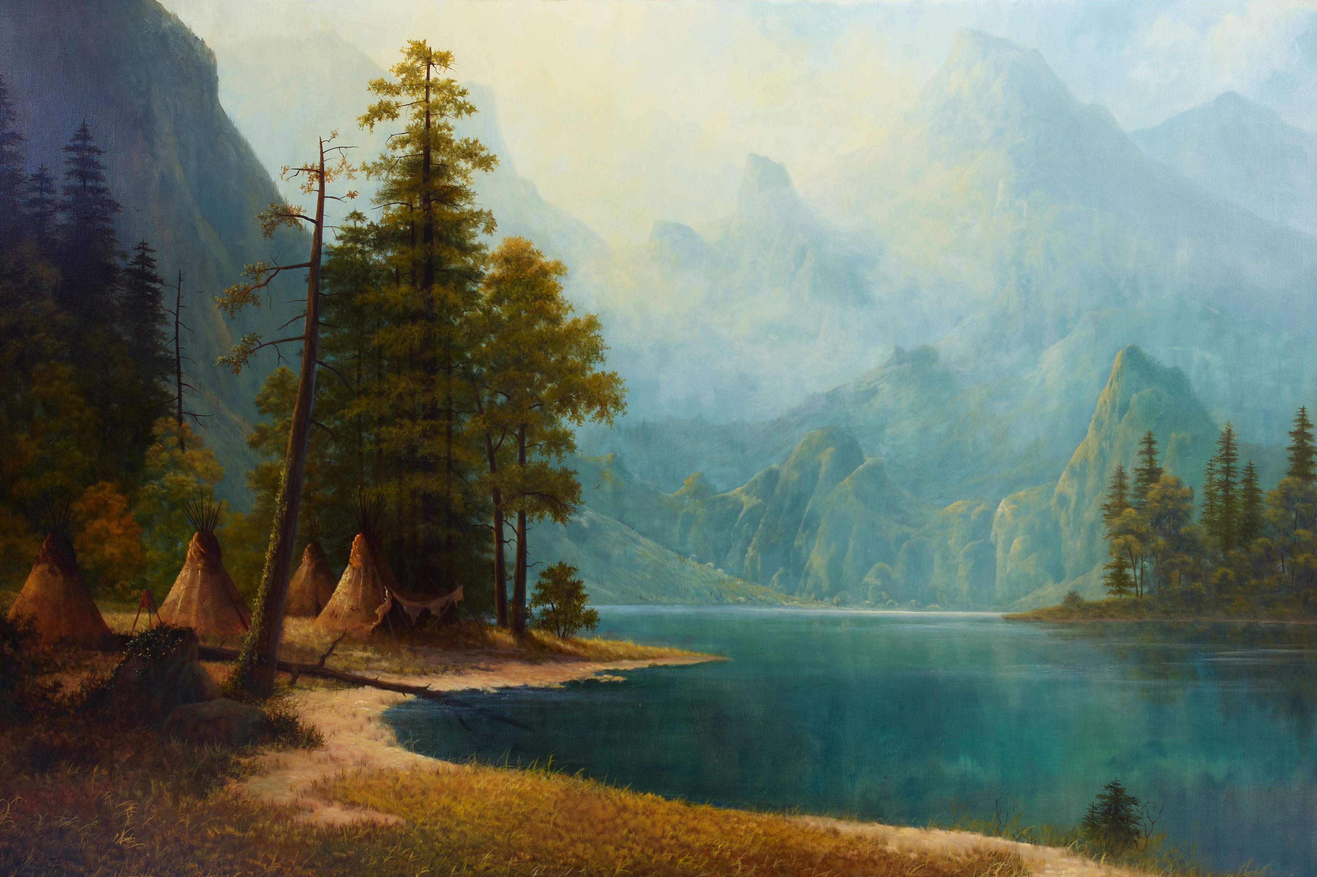 Native American Encampment 40 x 60 in. framed 48 x 68 in. by Robert De ...