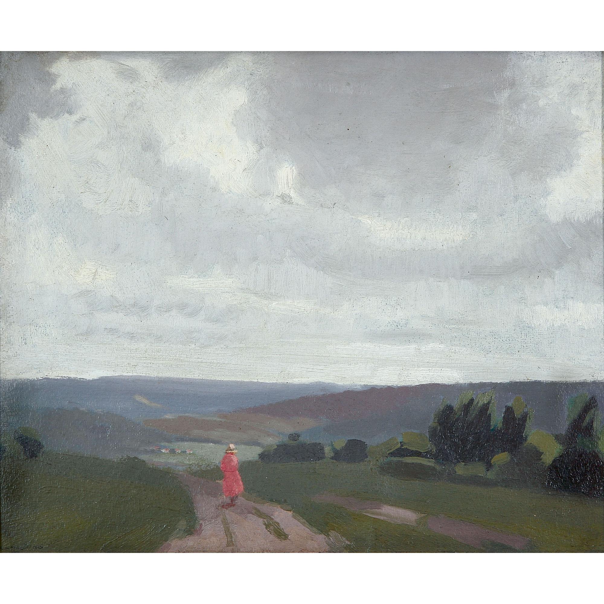 Australian Landscape With A Girl In A Red Dress by Roland Wakelin | Art ...