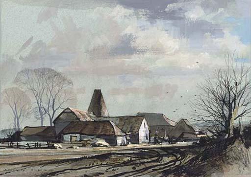 Oast house and farm near Tonbridge, Kent by Rowland Hilder | Art.Salon