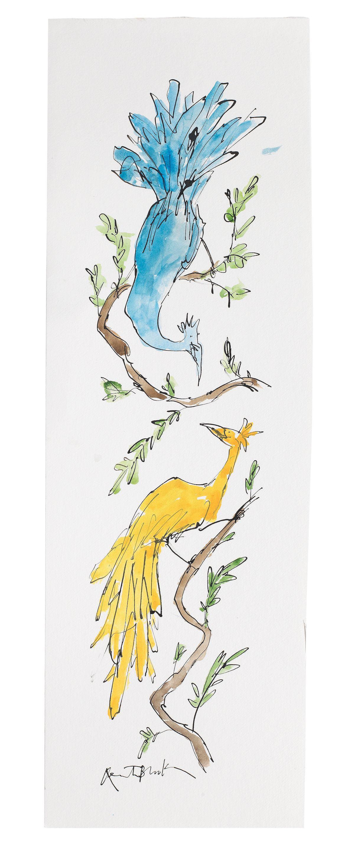 Birds in Yellow and Blue No.3 (unframed) by Sir Quentin Blake | Art.Salon