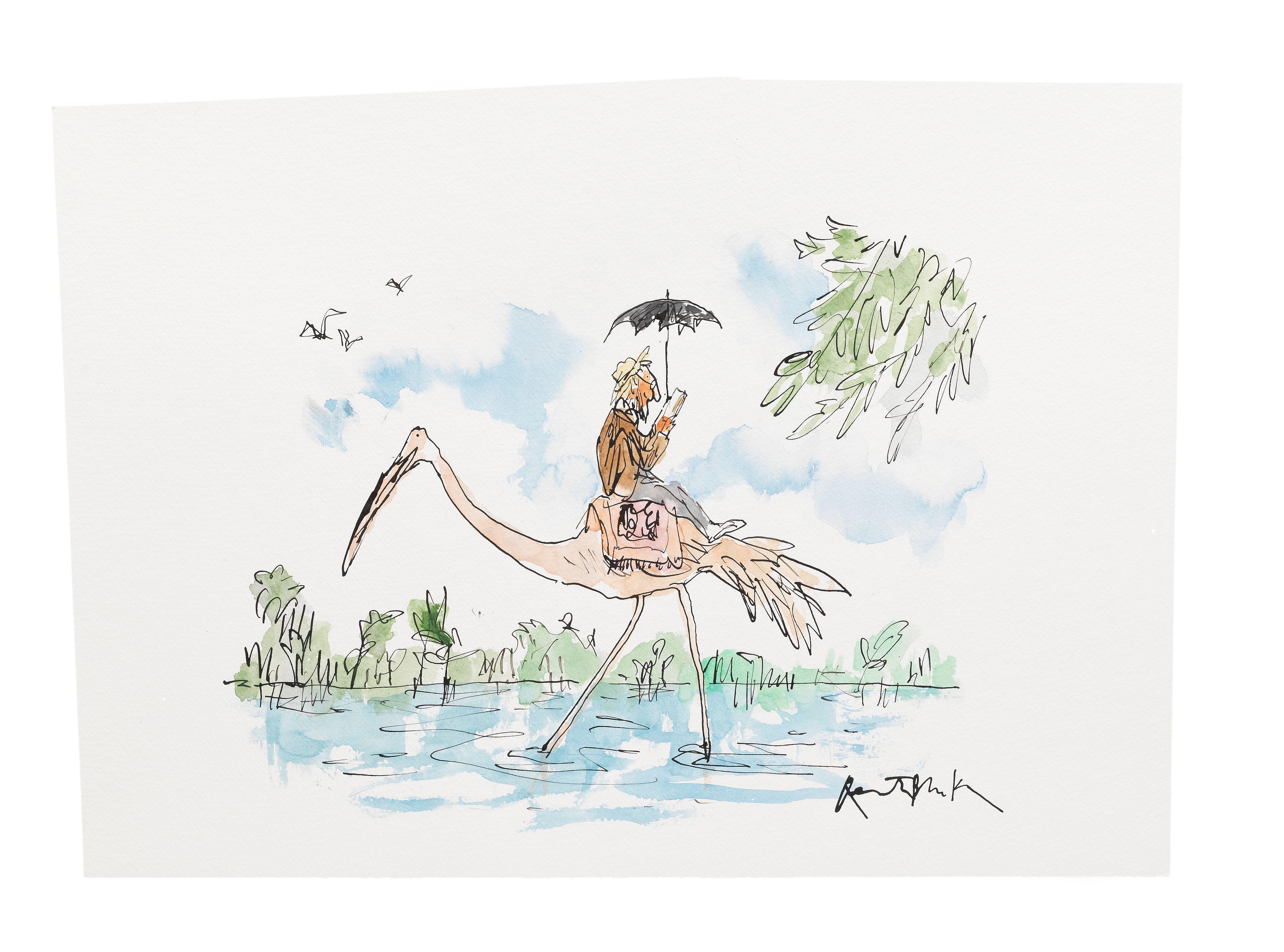 Wading Bird with Rider No.2 (unframed) by Sir Quentin Blake | Art.Salon