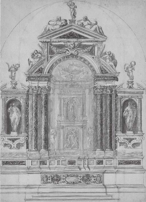 Study for an altar decorated with statues and a painting of Christ ...