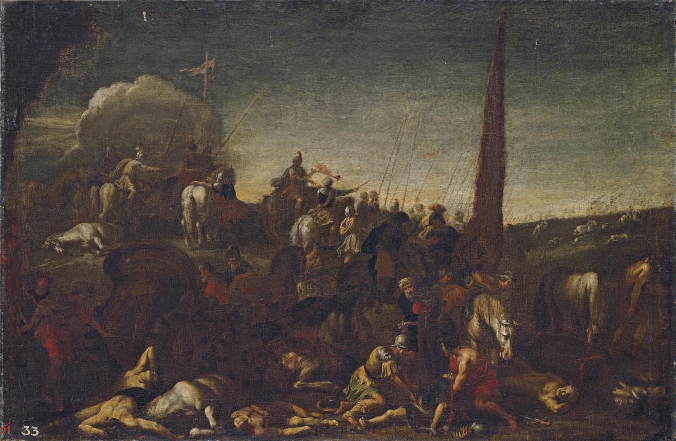 The Aftermath of A Battle, With Soldiers Raising An Injured King In The ...
