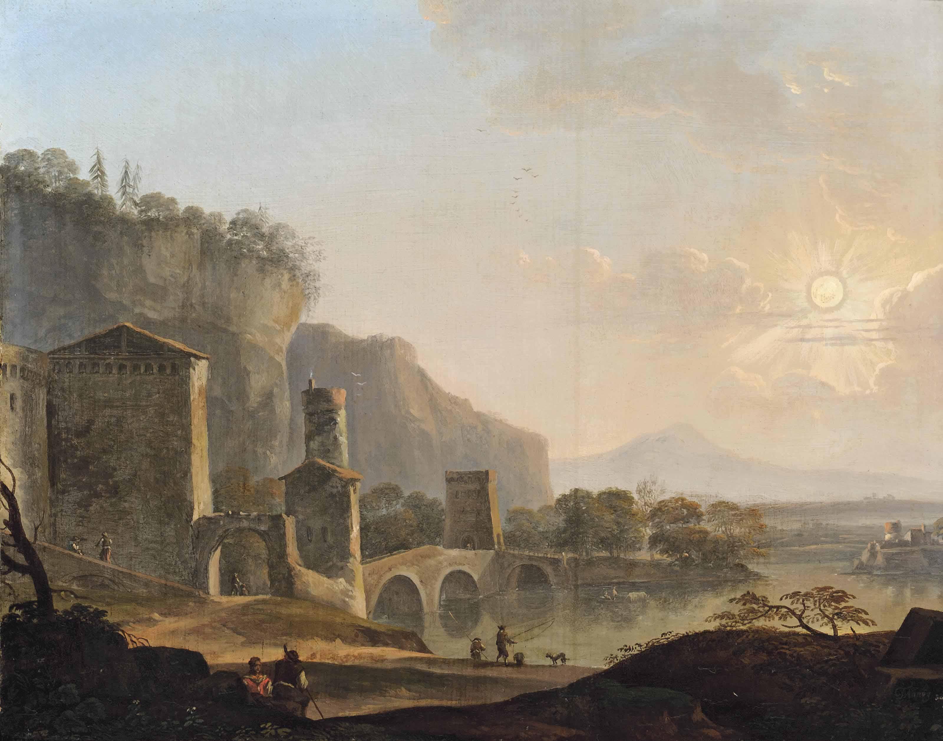 A River Landscape With Fishermen And Travellers In The Roman Campagna ...