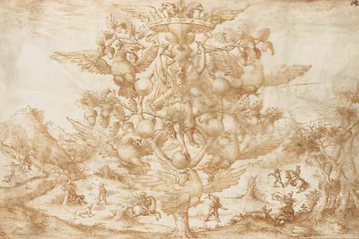 An allegory of Victory on a oak tree (the badge of the Della Rovere ...