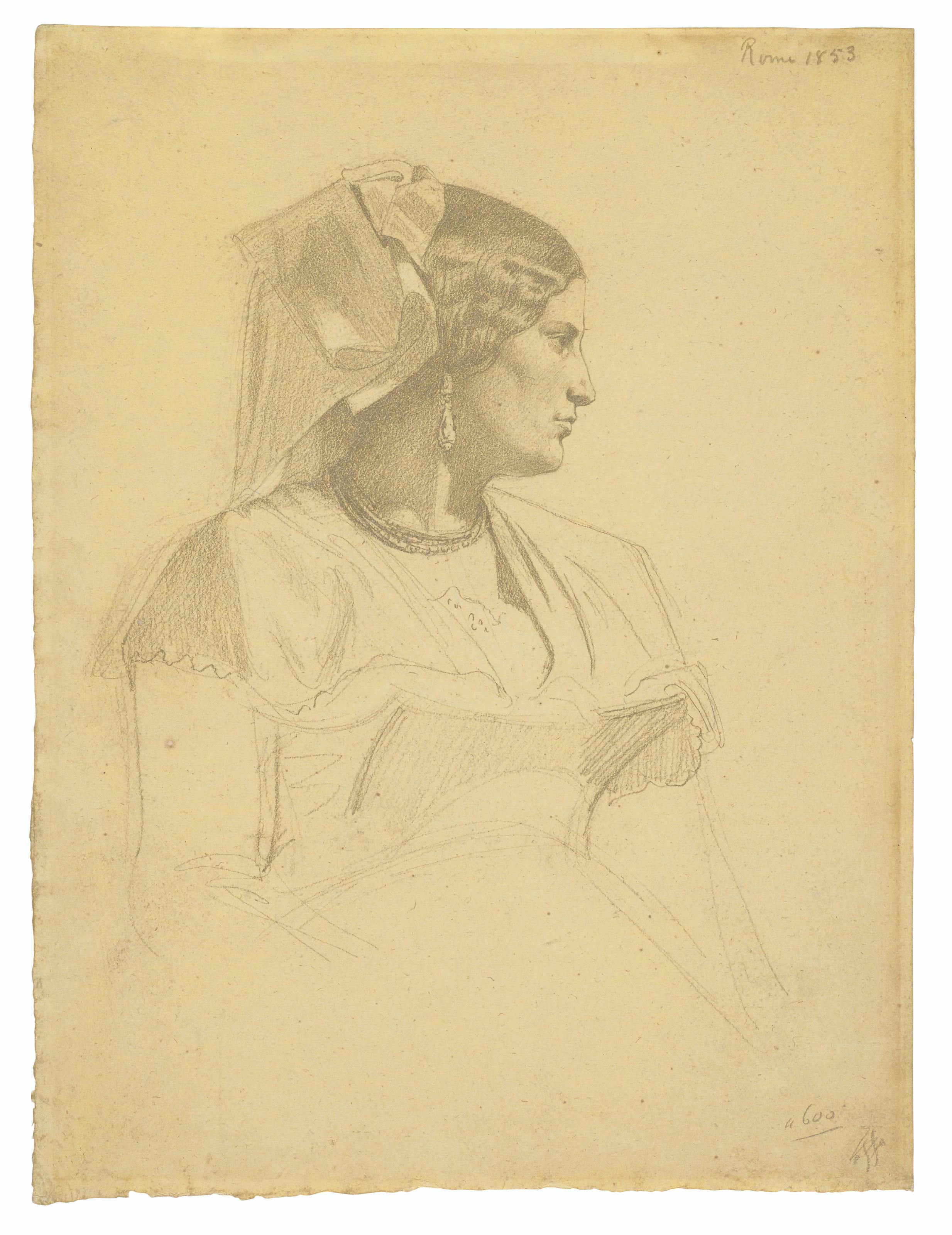 A Roman woman in traditional costume, in profile to the right by ...