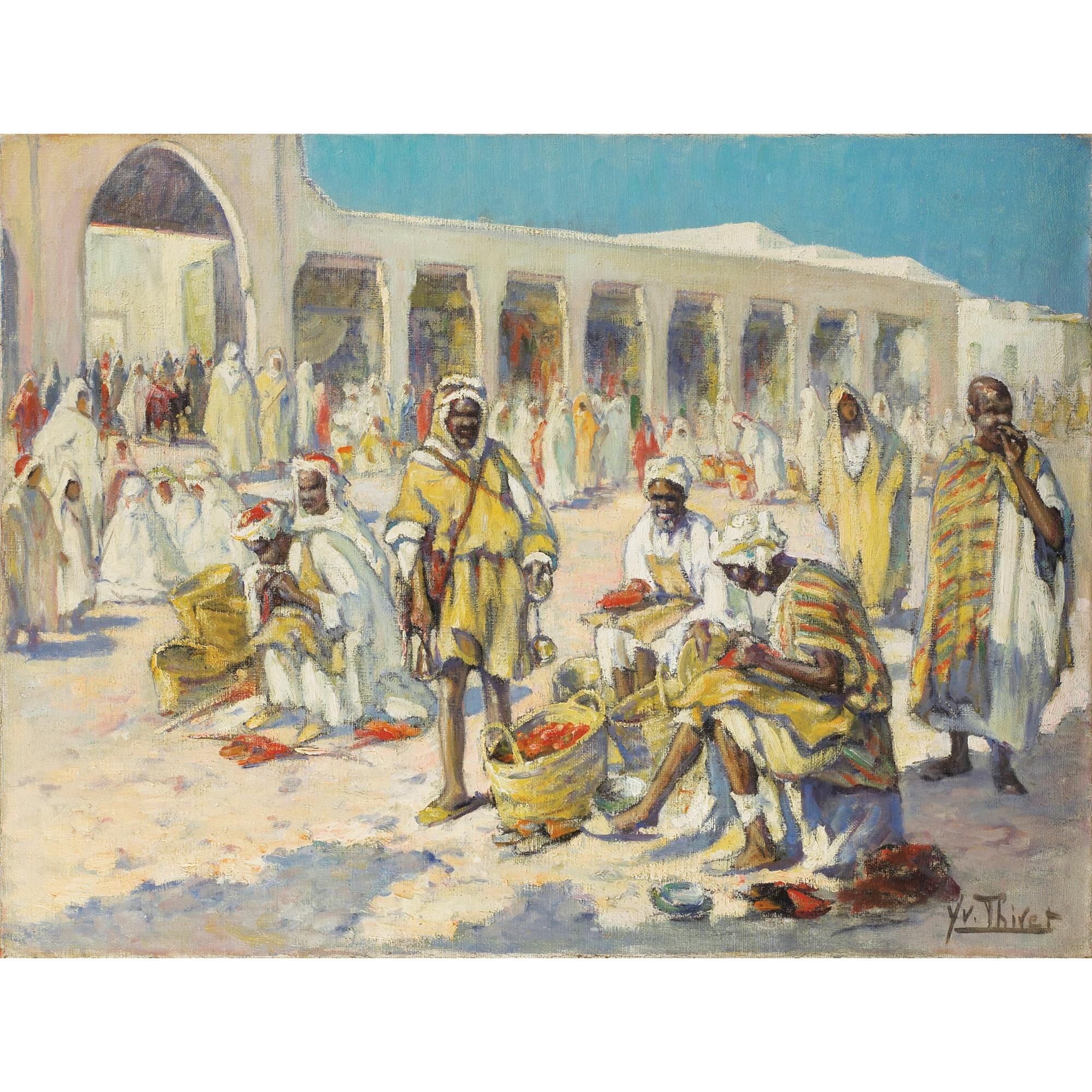Scène De Marché À Marrakechyvonne Thivet ; Market Scene In Marrakech ...